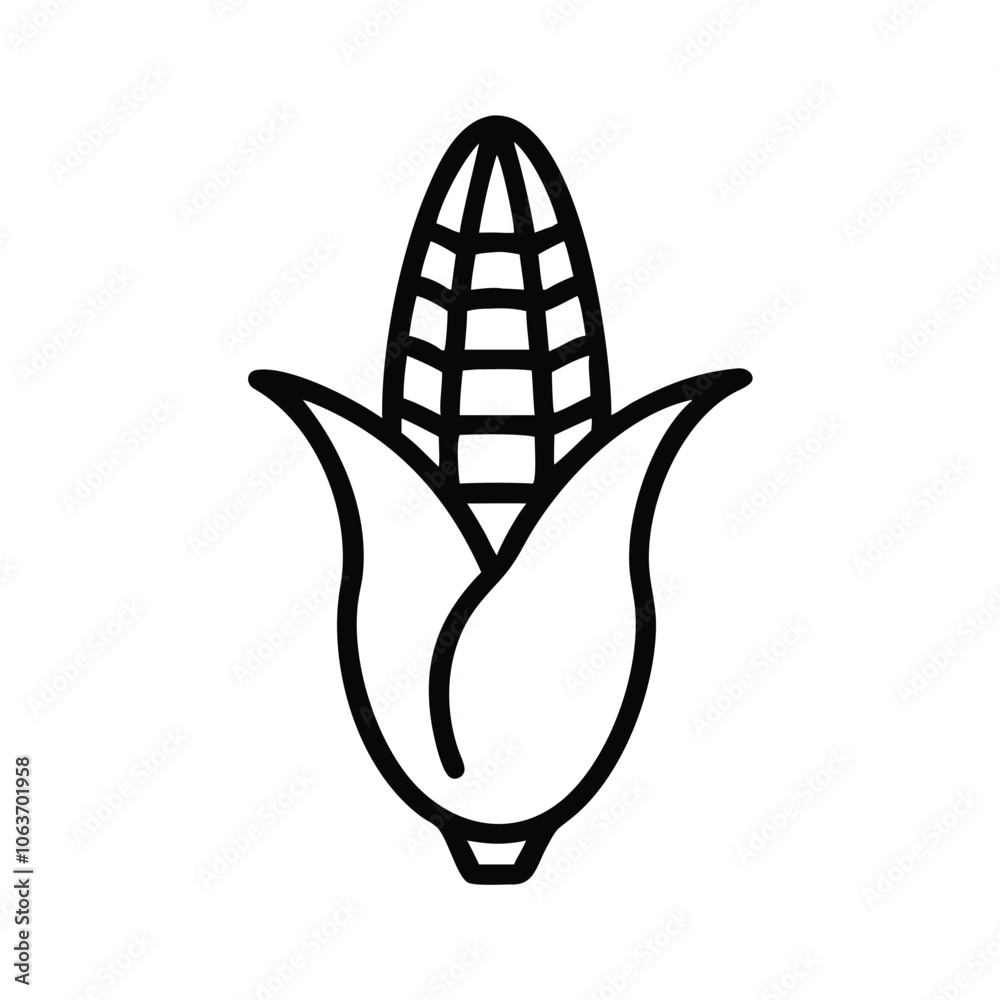 Simple corn icon with husk outline, Black and white outline ...