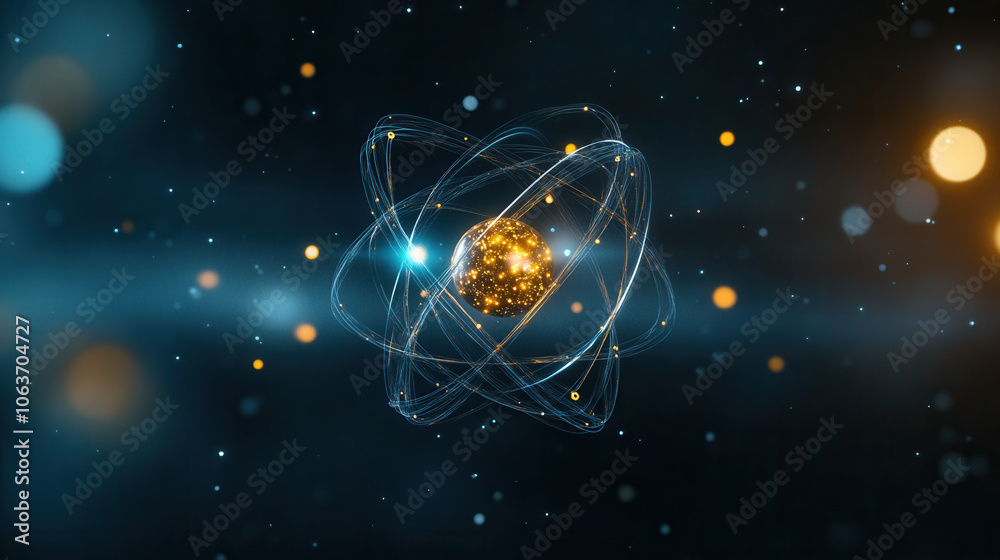 Detailed Atomic Structure With Glowing Particles And Dynamic Orbits Representing Essence Of