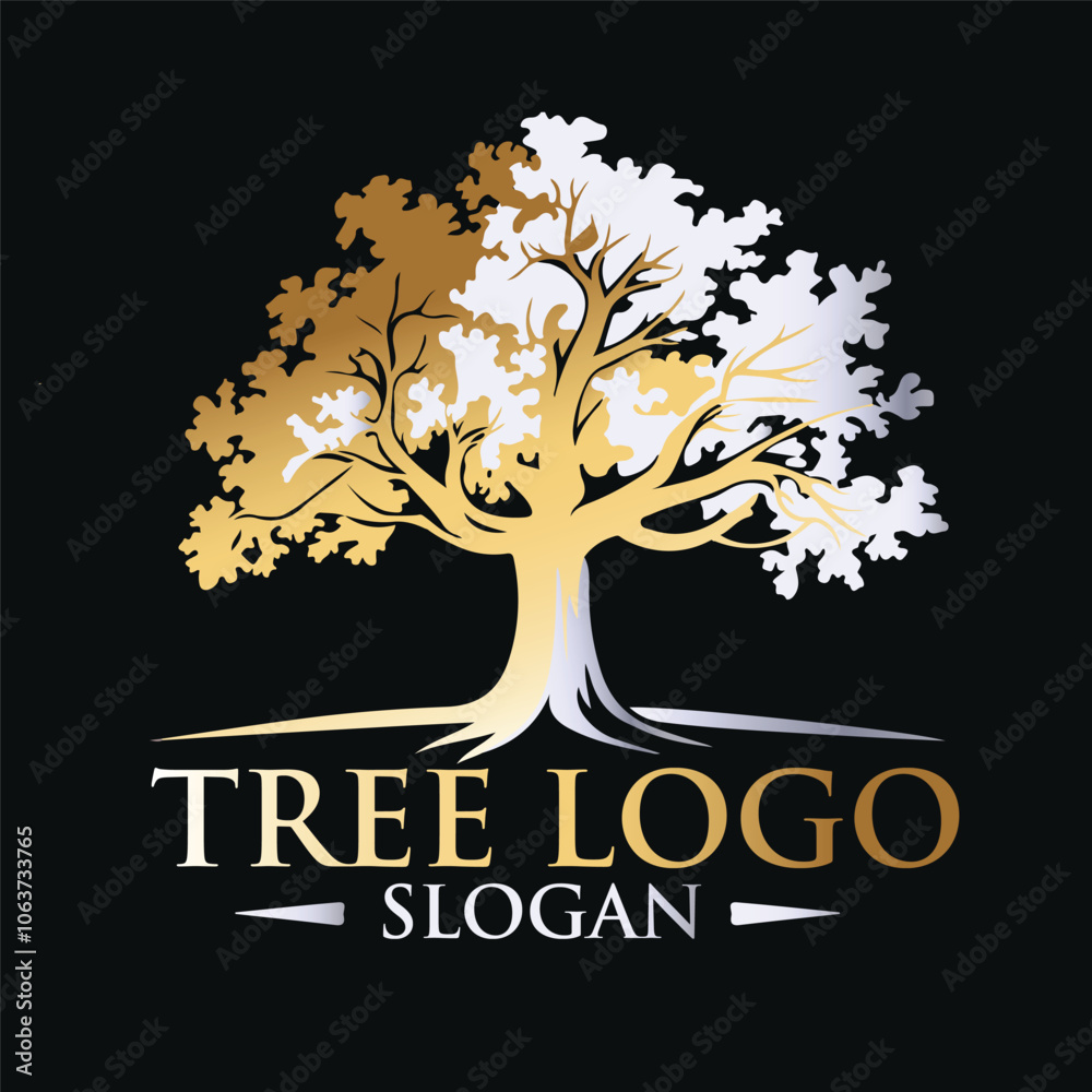 Elegant Tree Logo with Gold Gradient for Luxury Branding and Nature ...