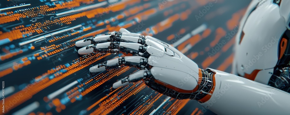 High-tech robots creating revolutionary devices in an innovation lab ...