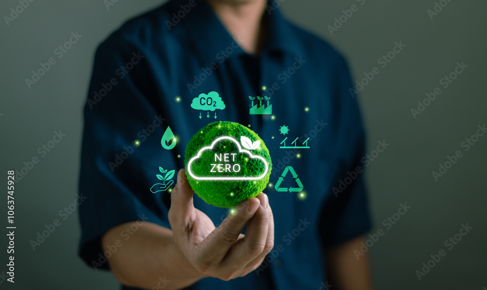 NET ZERO target concept, reduce air pollution, conserve the environment ...