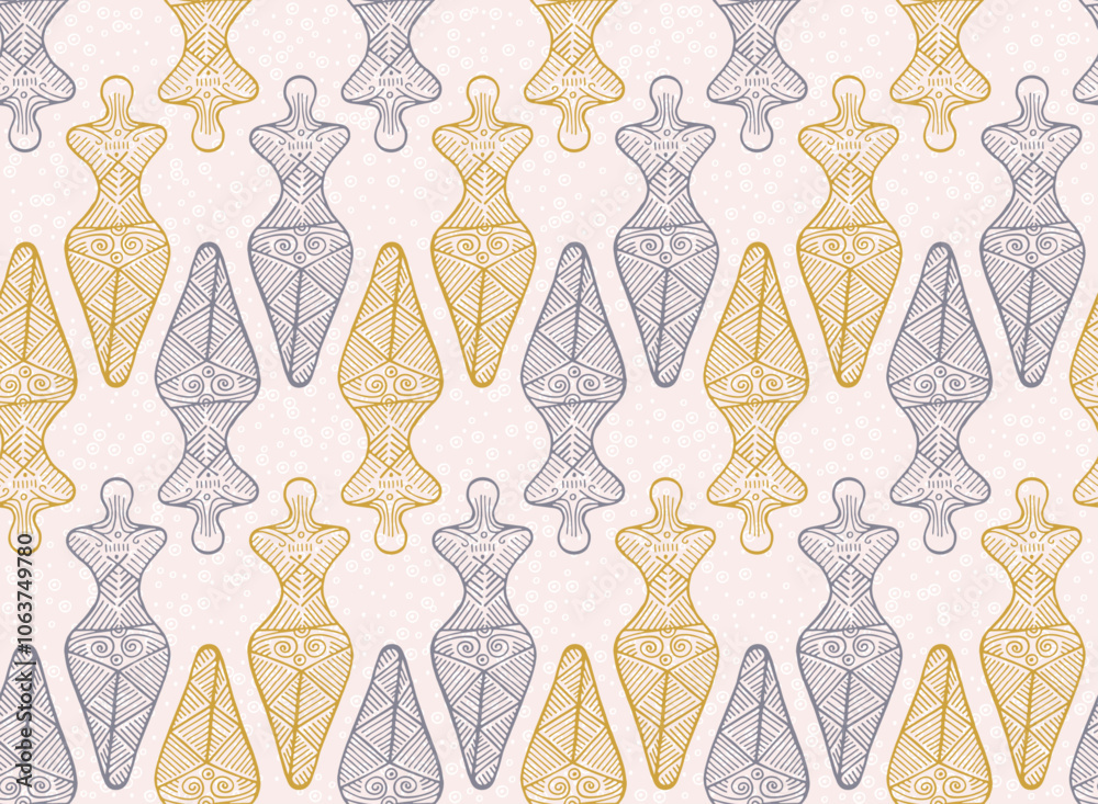 Slavic woman cucuteni-trypillia culture seamless ornament. Cute ...