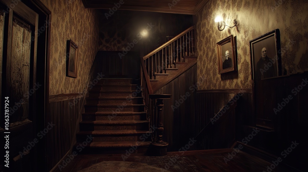 A haunted house walkthrough, with visitors encountering jump scares ...