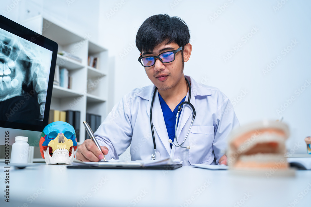 Dentist explaining tooth X-Rays to patient or consultation and ...