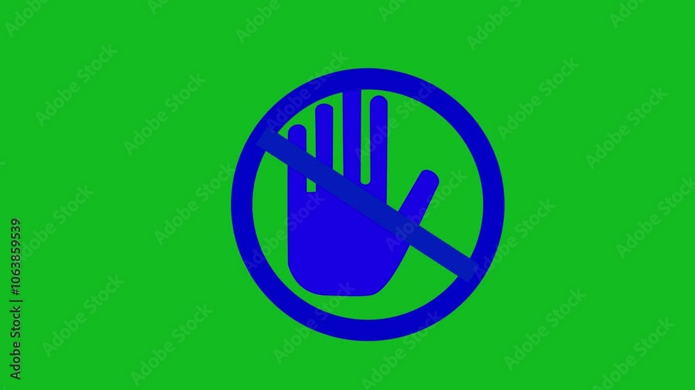 Stop hand sign animation. Stop flashing. Do not enter stop blue sign ...