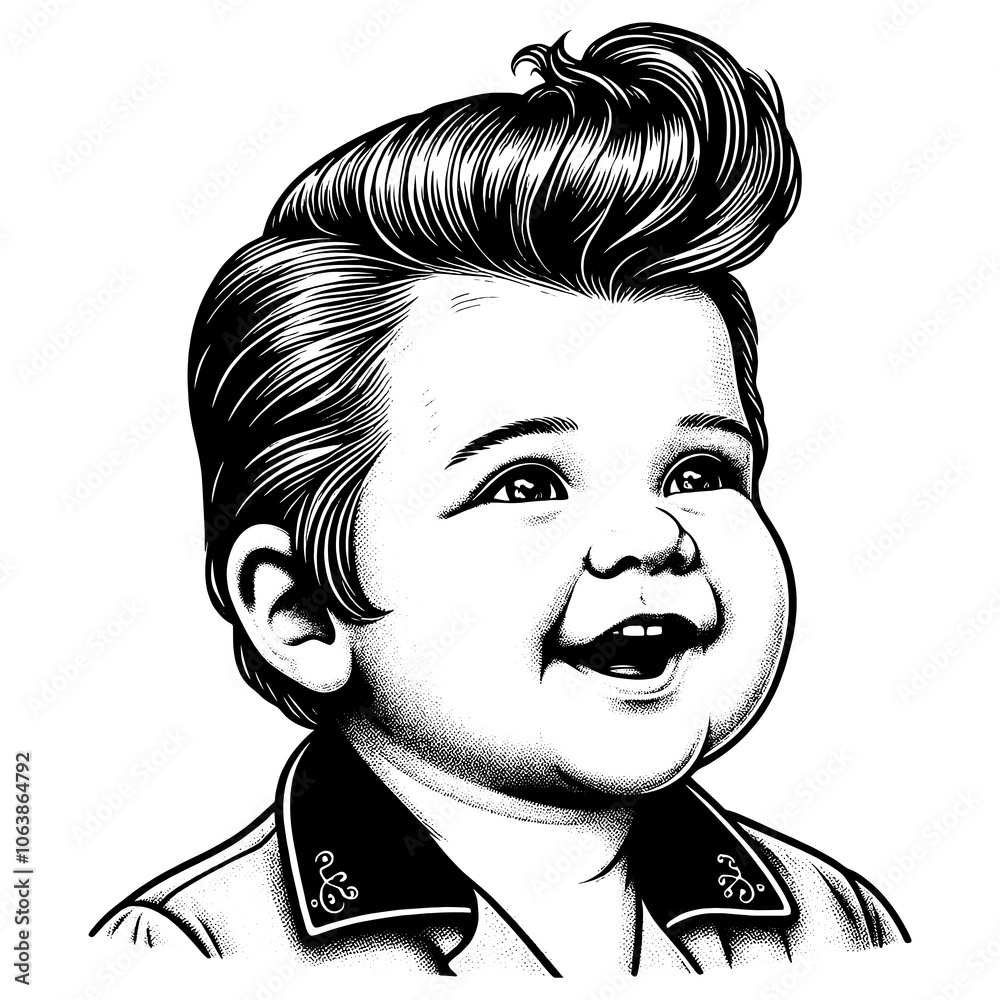 smiling baby with a retro pompadour hairstyle, vintage vibe and classic ...