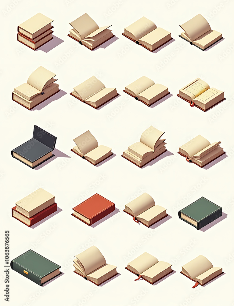 A comprehensive collection of isometric illustrations featuring opened ...