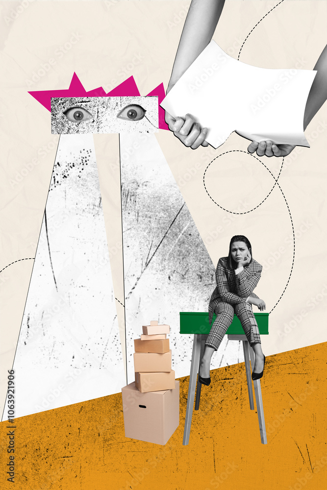 Vertical collage young unhappy sad bored businesswoman trouble work ...