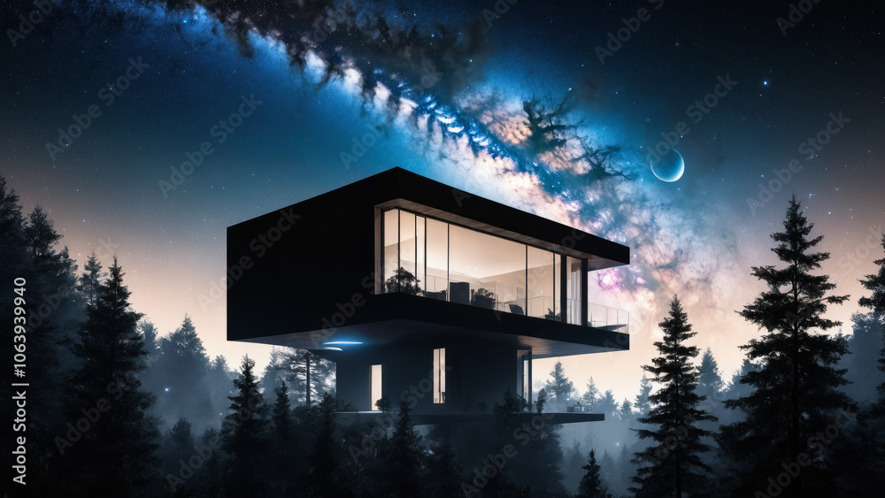 architecture Airbnb holiday concept of a modern futuristic house in the ...