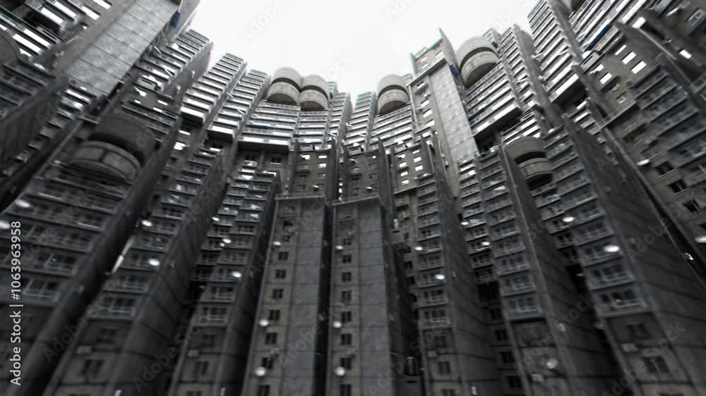 Surreal Tilt-Shift Perspective of a Dense Brutalist Urban Complex with ...