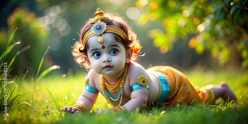Cute little baby Krishna. Cartoon character Hindu god Lord Krishna ...