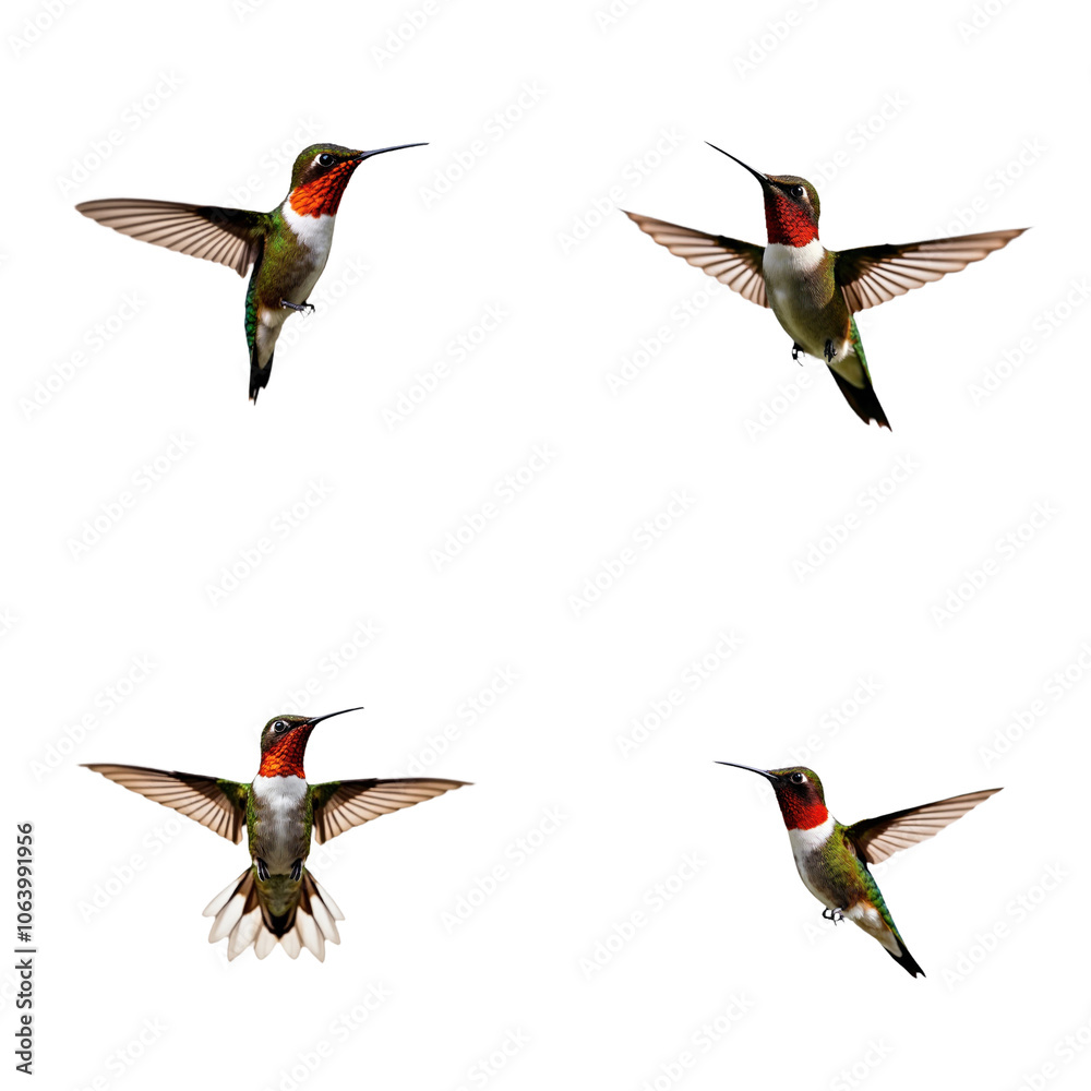 Ruby-throated Hummingbird flying on transparent background. Close-up ...