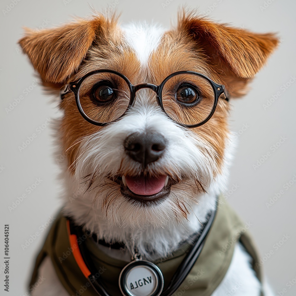 Jack Russell Terrier Dressed as a Doctor – Front View Photo Against a ...