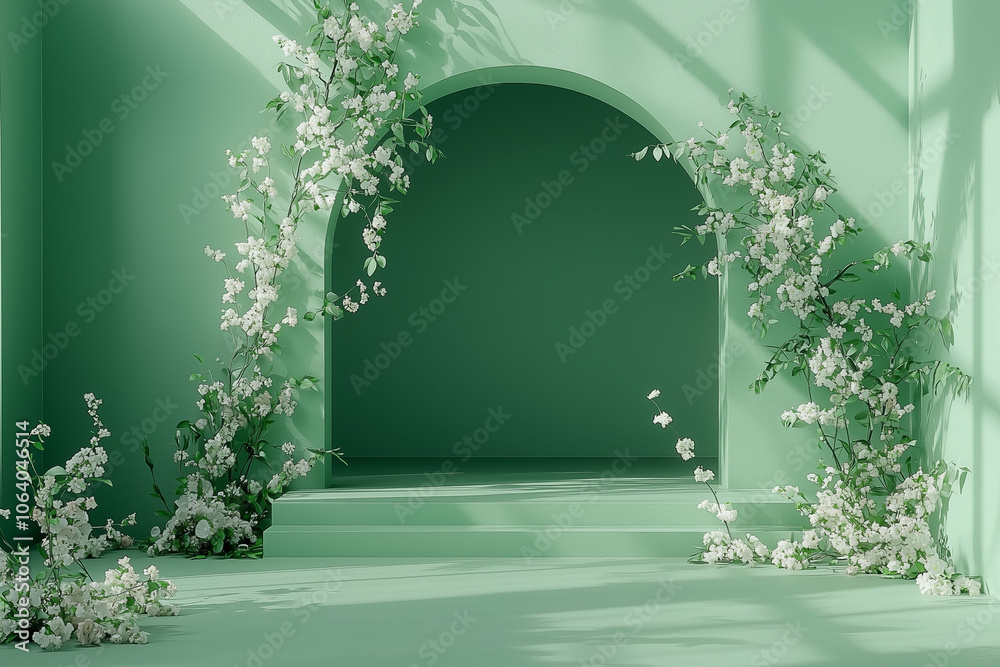 Elegant Arch and Podium Photoshoot Backdrop: Floral-Stemmed Archway ...