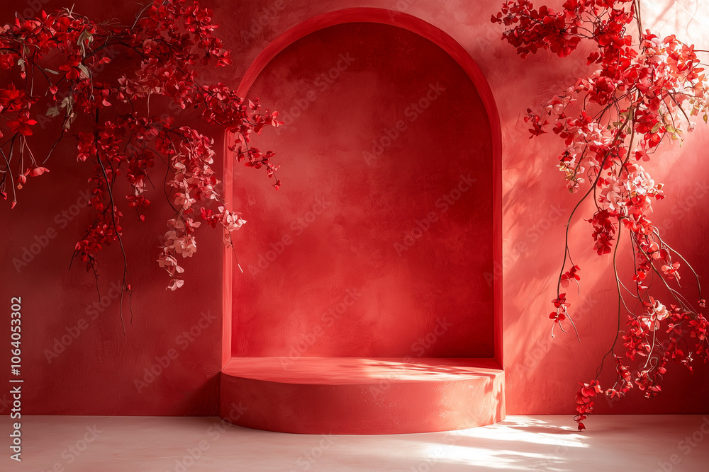 Elegant Arch and Podium Photoshoot Backdrop: Floral-Stemmed Archway ...