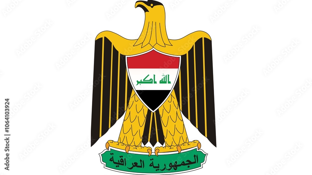 Republic of Iraq national flag isolated on white background. Iraq is a ...