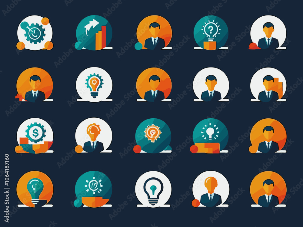 Problem solving icon collection set. Containing process, achieving goal ...