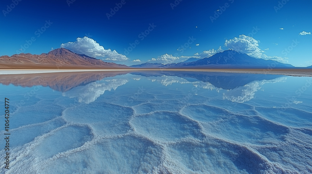 Expansive salt flats under a clear blue sky, with distant mountains ...