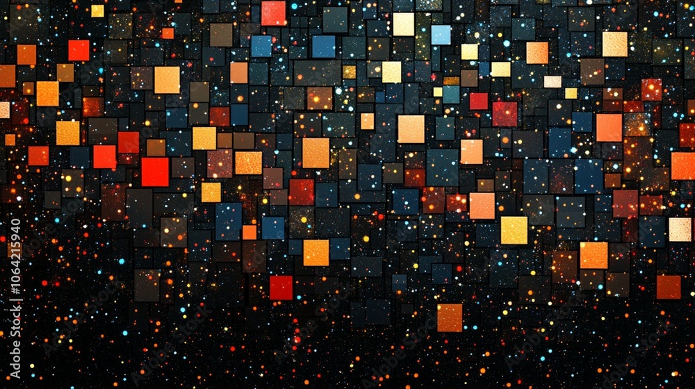 Colorful pixel art on a black background, featuring a disintegrating ...