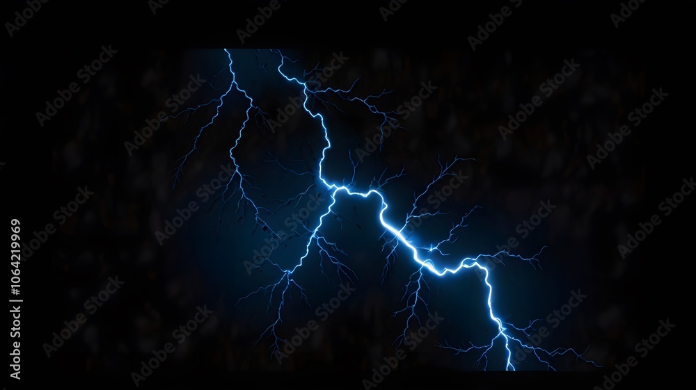 Electric blue lightning bolt overlay the dark background, representing ...