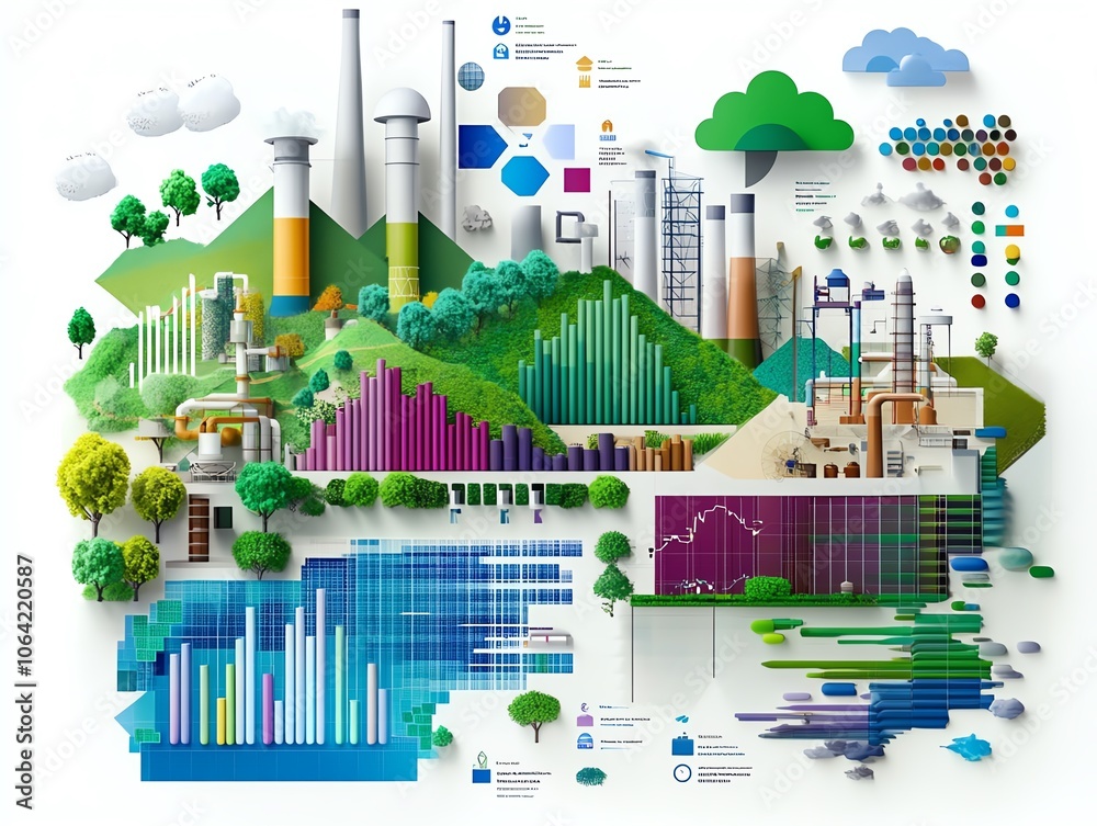 Vibrant infographic depicting environmental data with charts and graphs ...