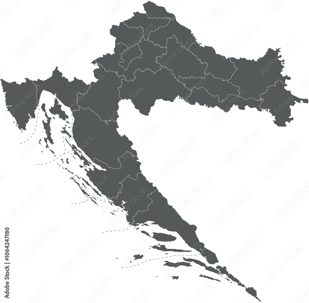 Vector regional blank map of Croatia with counties, capital city and ...