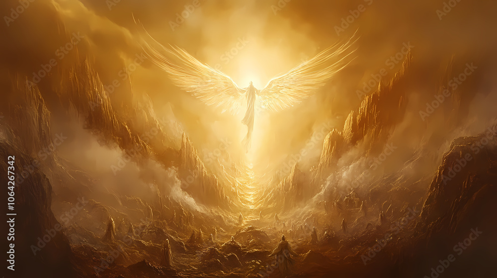 A mystical portrayal of john's vision in revelation, with symbolic ...