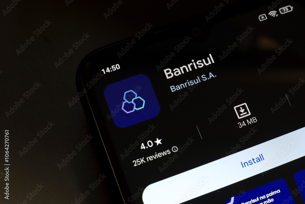 November 4, 2024, Brazil. In this photo illustration, the Banrisul app ...