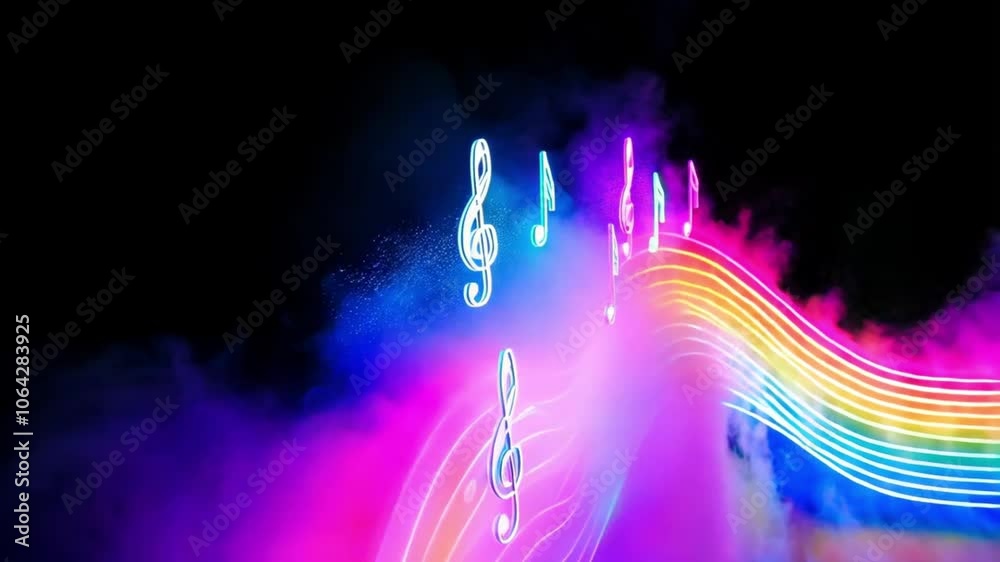 Music key neon colors on black background Music notes abstract blue ...