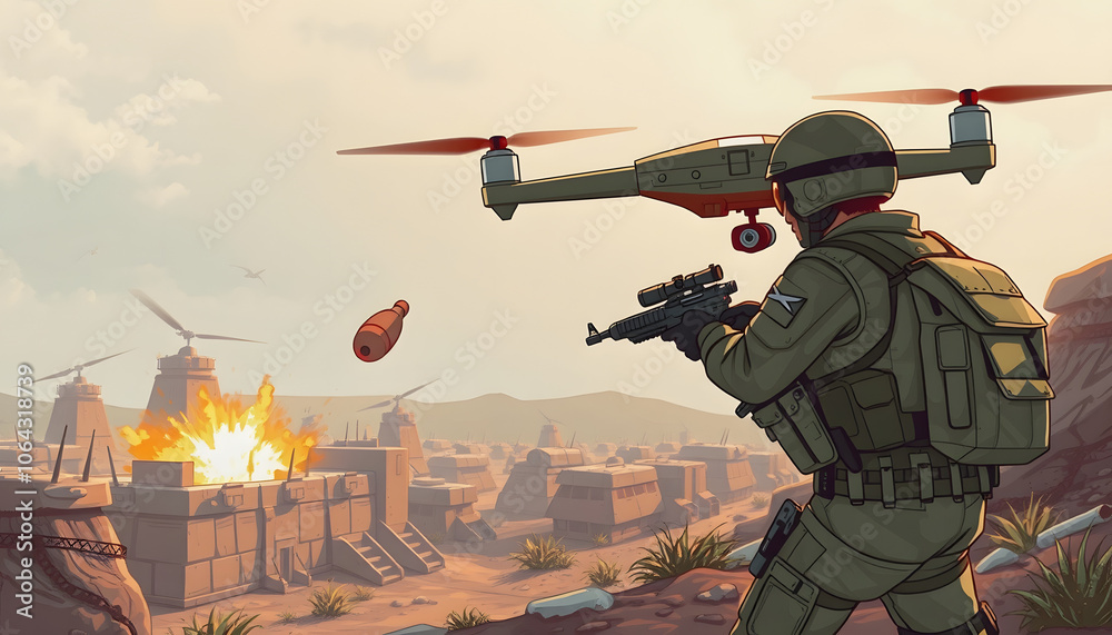 Soldier UAV operator launches army drone with bomb to drop into enemy ...