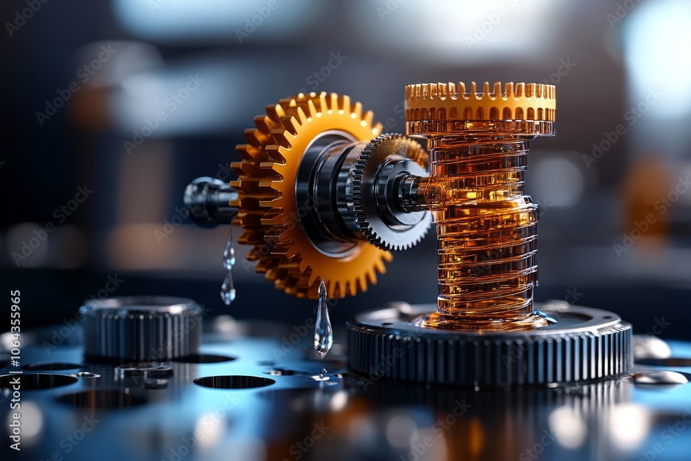 Hyper-realistic close-up of two meshing gears with visible teeth and ...