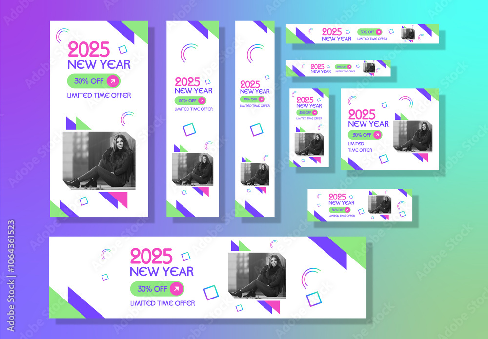 2025 New Year Web Banner Ads Template Stock Template | Adobe Stock