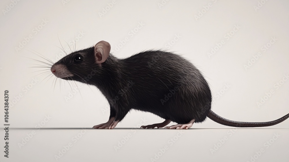 50.A detailed image of an adult rat standing sideways on a white ...