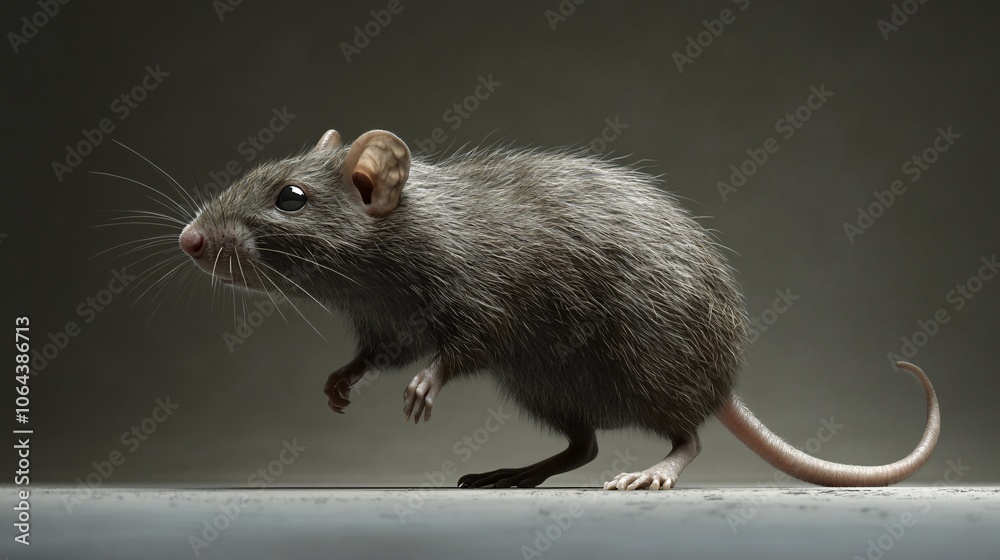 51.A standing adult rat, viewed from the side, with its body slightly ...