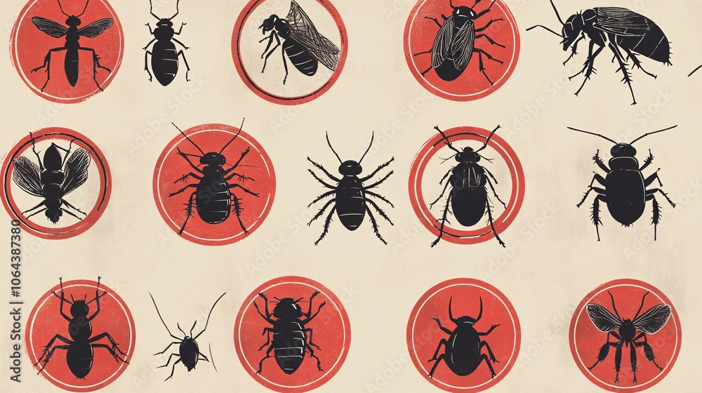 60.A visual set of pest control signs featuring cockroaches, ants ...