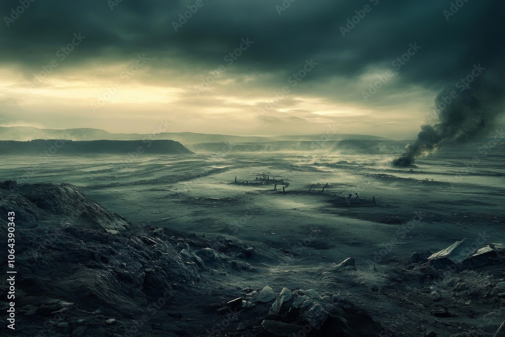 An evocative depiction of a barren terrain, reflecting the anguish of ...