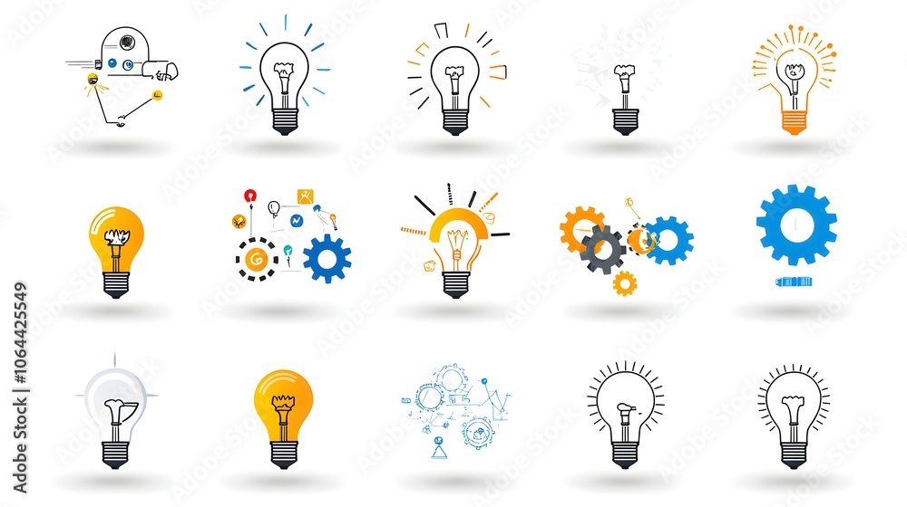 This image features a collection of icons and symbols representing ...