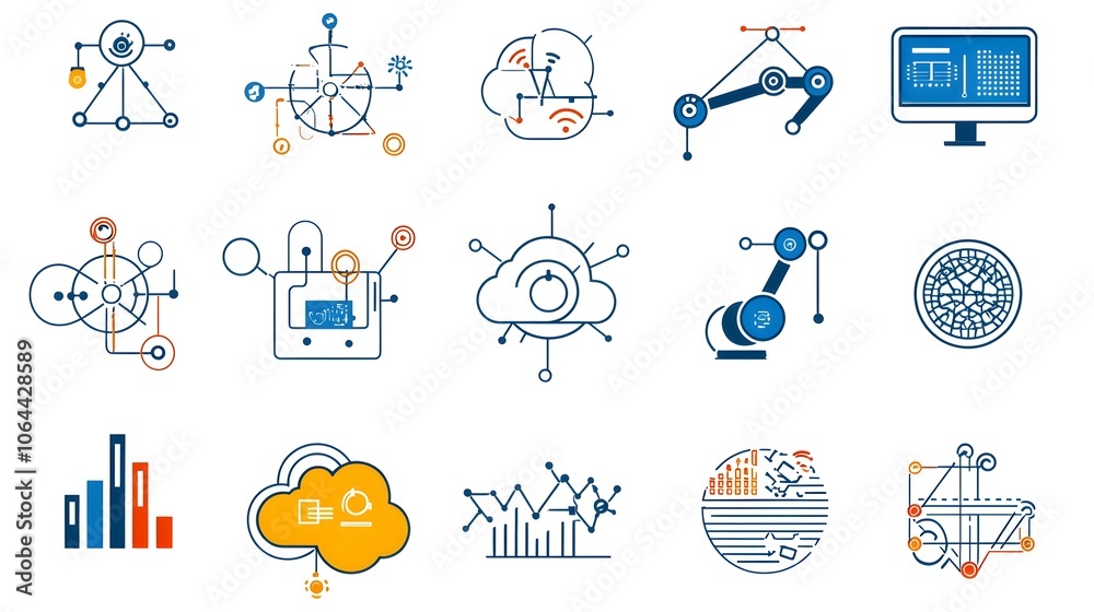 of intelligence icons including robotic arms cloud computing and big ...