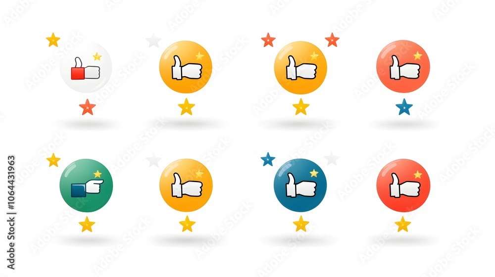 set of various survey response icons including thumbs up question mark ...