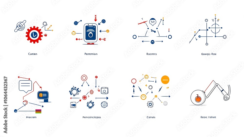 Comprehensive set of icons representing Robotic Process Automation RPA ...