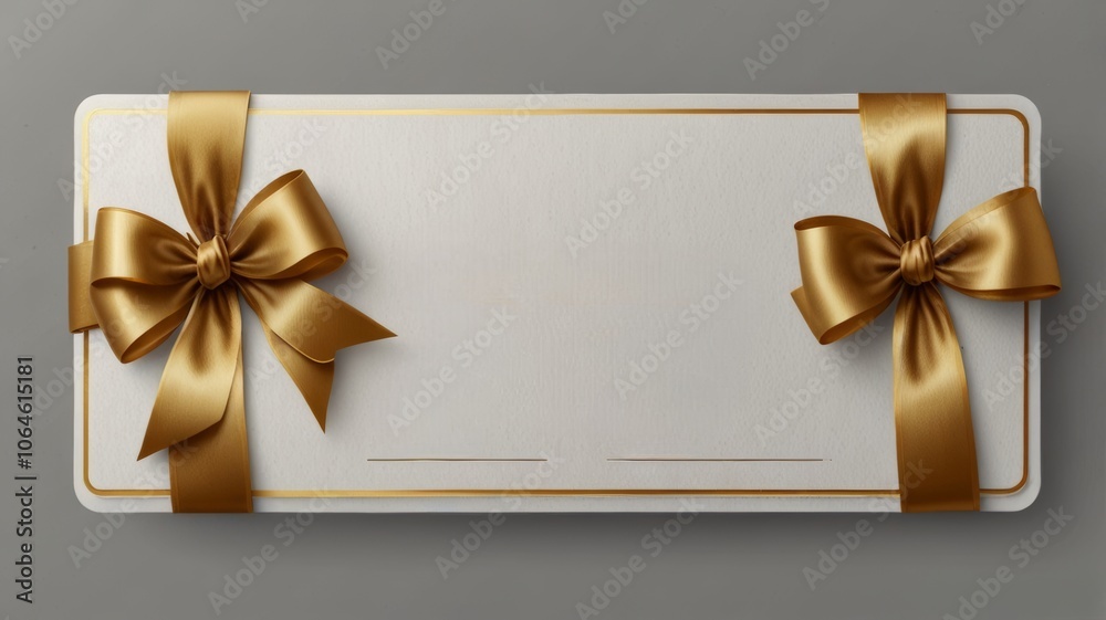 Elegant gift card design with golden bow and decorative border ...