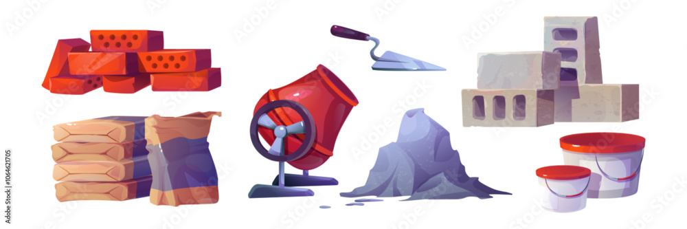 Building materials set isolated on white background. Vector cartoon ...