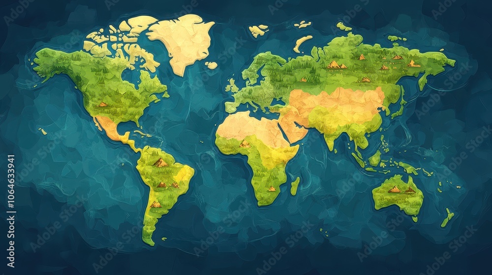 World Map Illustration, A Colorful and Detailed Depiction of Continents ...