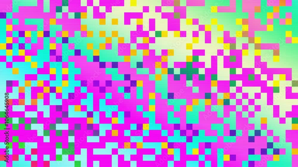 Abstract pixel retro 8bit neon chaotic lo-fi flowing rainbow video game glitch noise texture ...