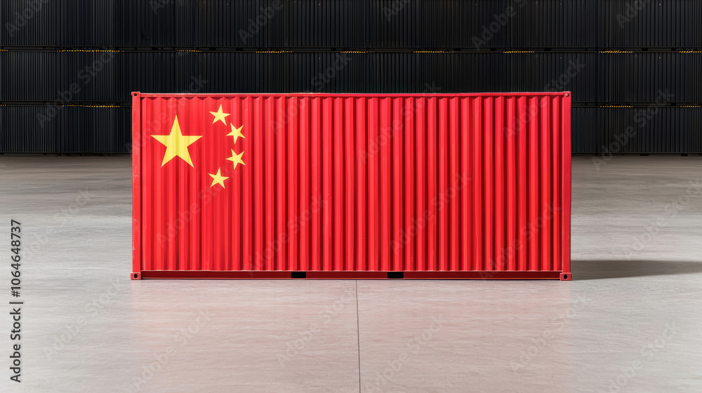 Shipping Container with Chinese Flag in Warehouse Red shipping ...