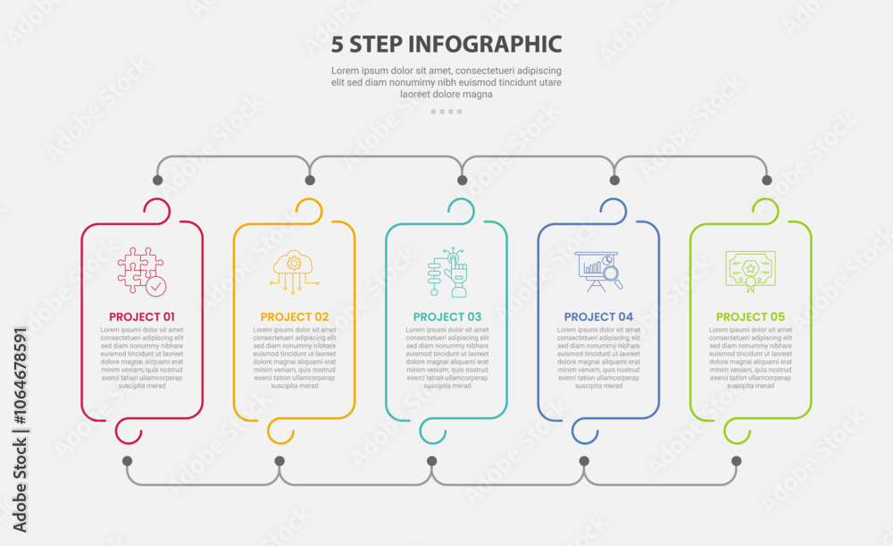 5 points template infographic outline style with 5 point step template ...