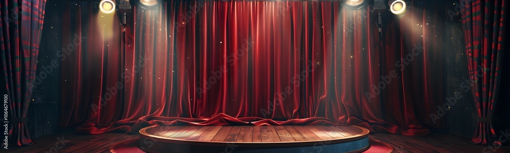 Circus stage podium background 3D carnival light red show curtain ...