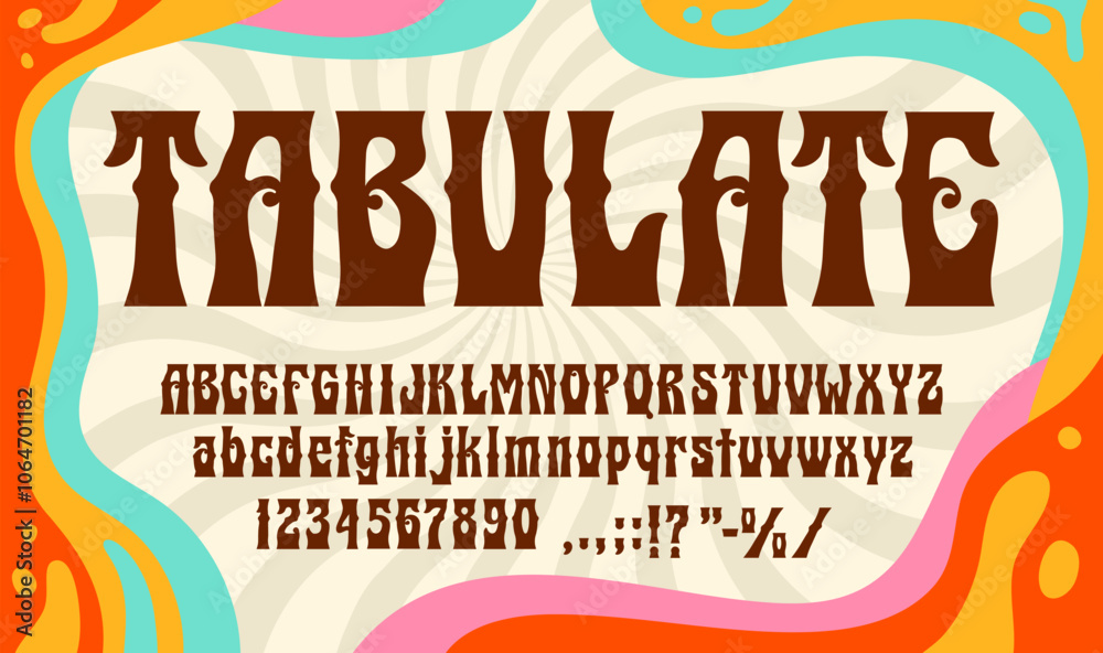 Retro psychedelic font, 60s groovy funky type, 70s hippie typeface, vintage alphabet. Vector ...
