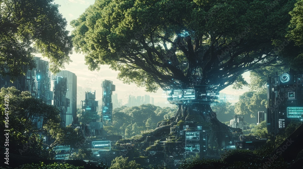 A futuristic image shows how trees grow, representing leadership in a ...