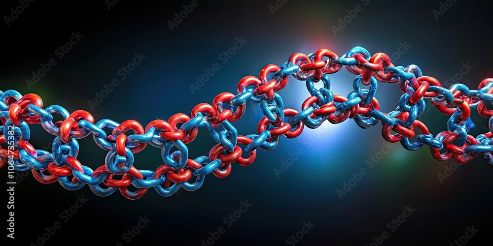 rendering of a polymer chain made of linked monomers, polymer, chain ...